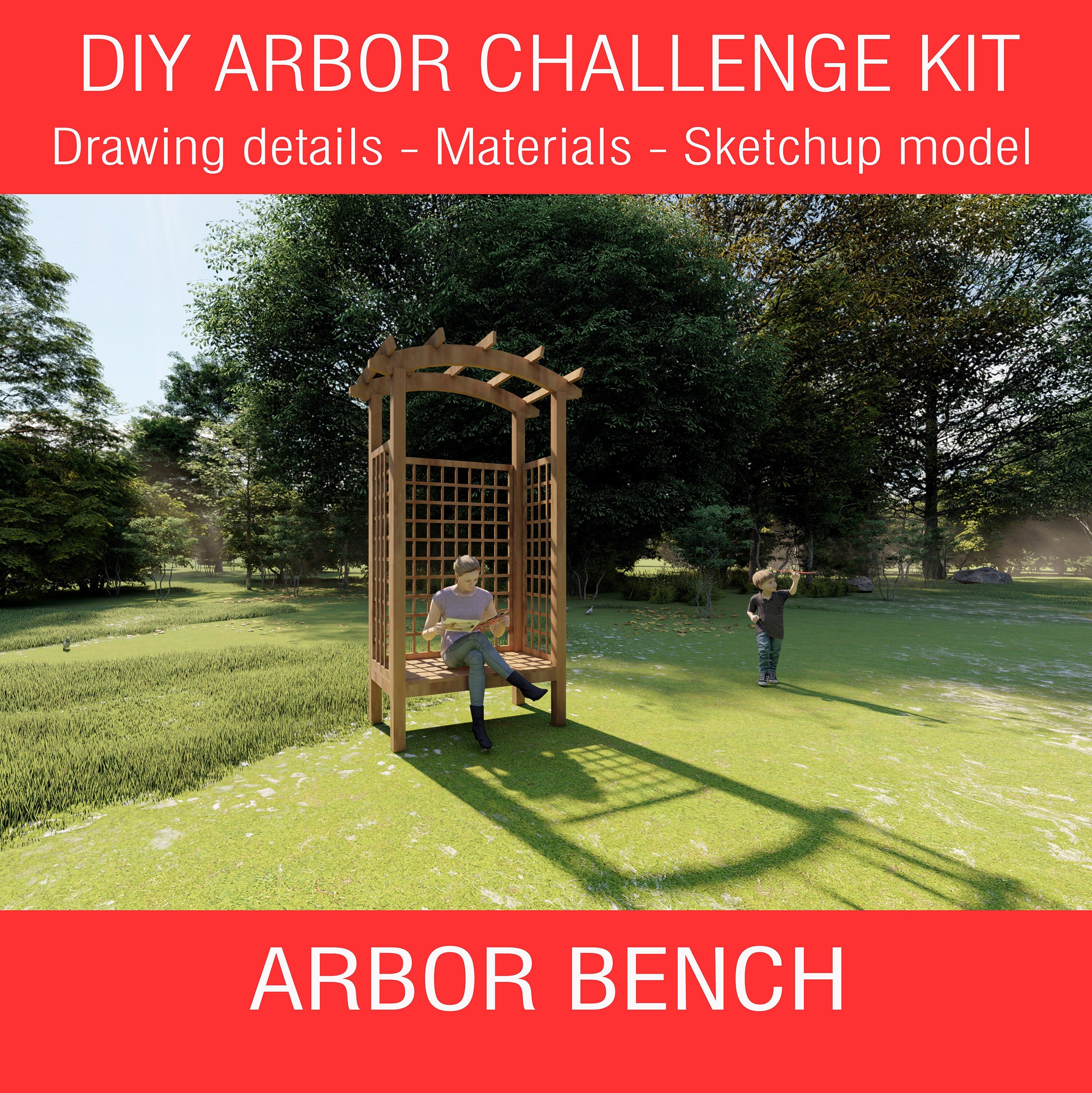 Landscape Arbor Bench DIY Design, DIY Arbor Plan, Arbor Bench, Outdoor ...