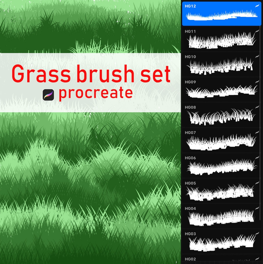 Procreate Grass Brushes, Procreate Brush Pack, Procreate Grass Stamps, Procreate Brushes, Grass ...