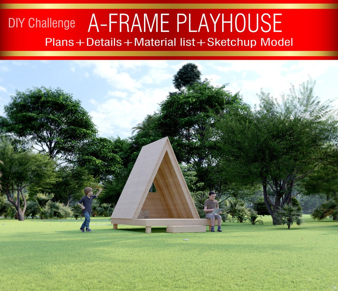 9.5 X 6.6 Feet DIY A-frame Kids Playhouse, DIY Kit Children Playhouse ...