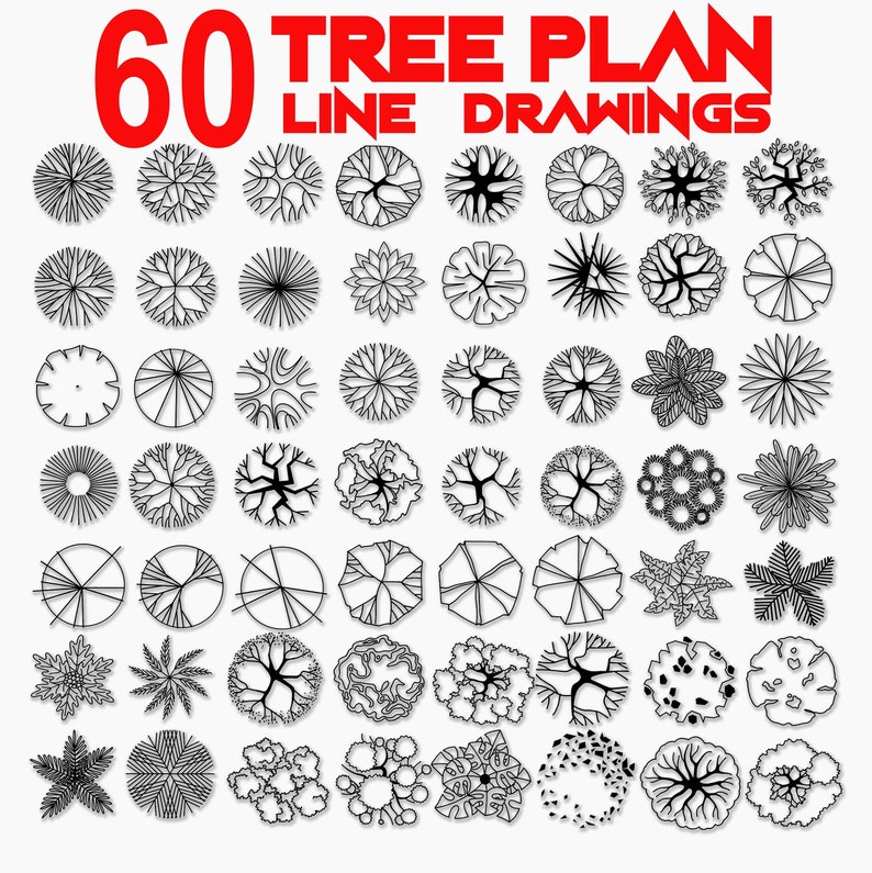 Landscape Tree Plan Line Drawings, Landscape Design Templates, Tree ...