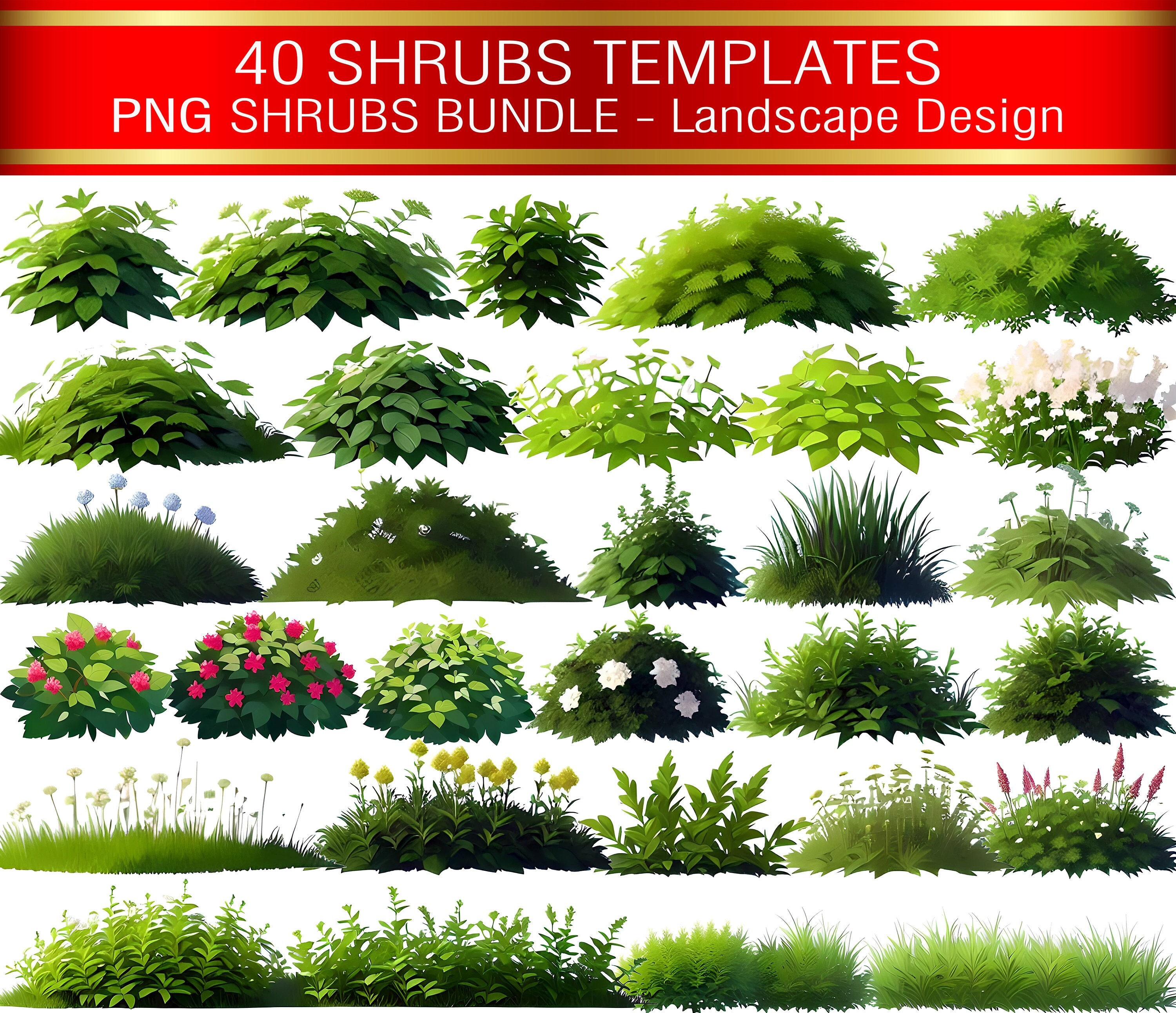 Shrubs and Bushes, Collection of Bushes Clipart, Shrubs Digital ...