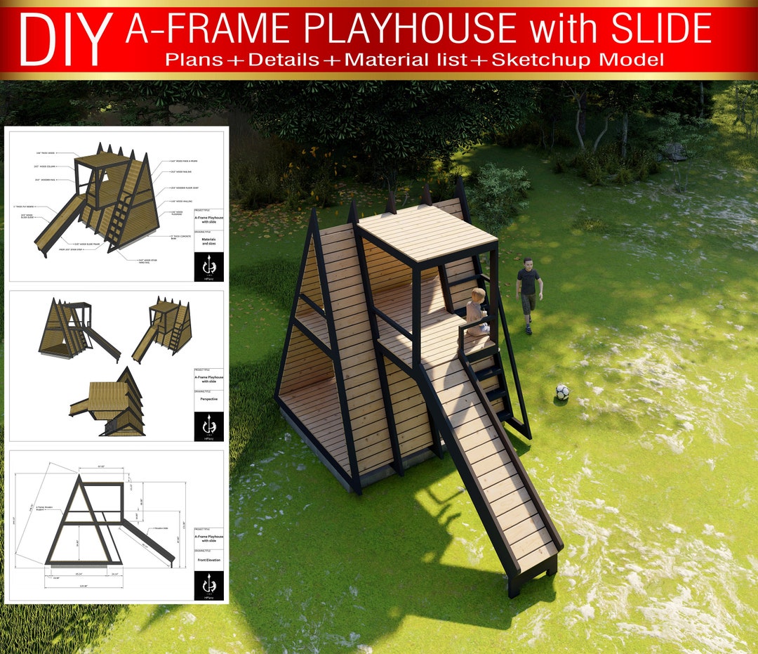 Backyard A-frame Play House With Slide DIY Plan A-frame Play House With ...