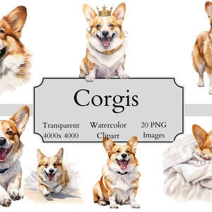 20 Cute Corgi Watercolor Clipart PNG Files, Transparent Corgi Clipart ...