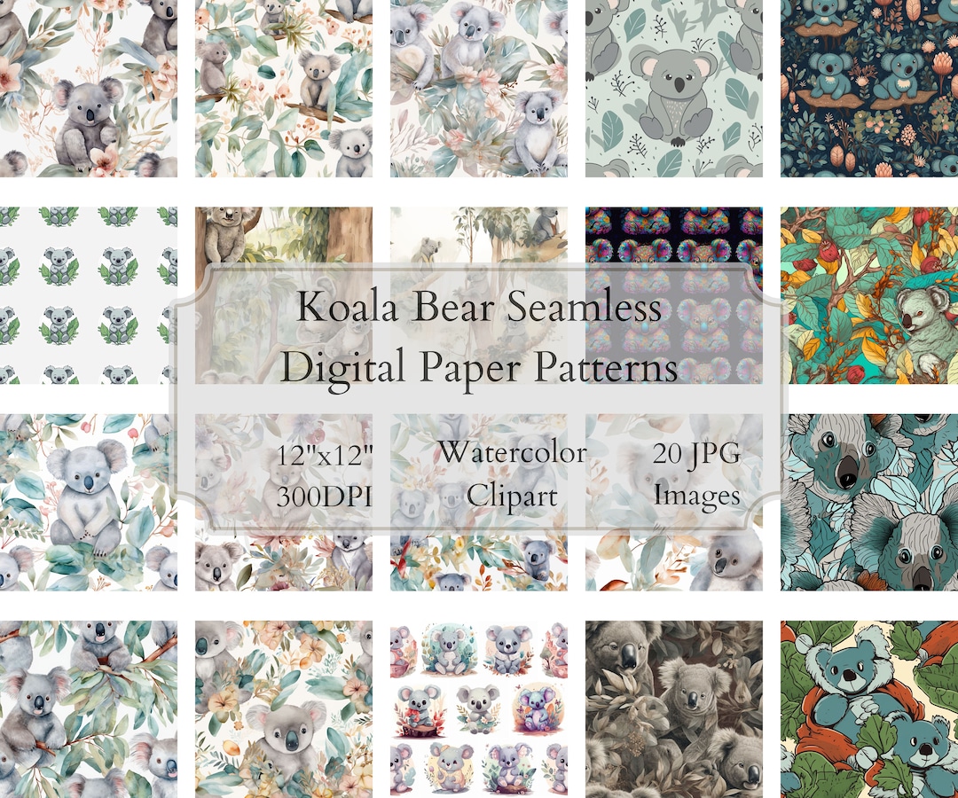 Koala Bear Seamless Digital Paper Pack, Koala Digital Paper, Australian ...