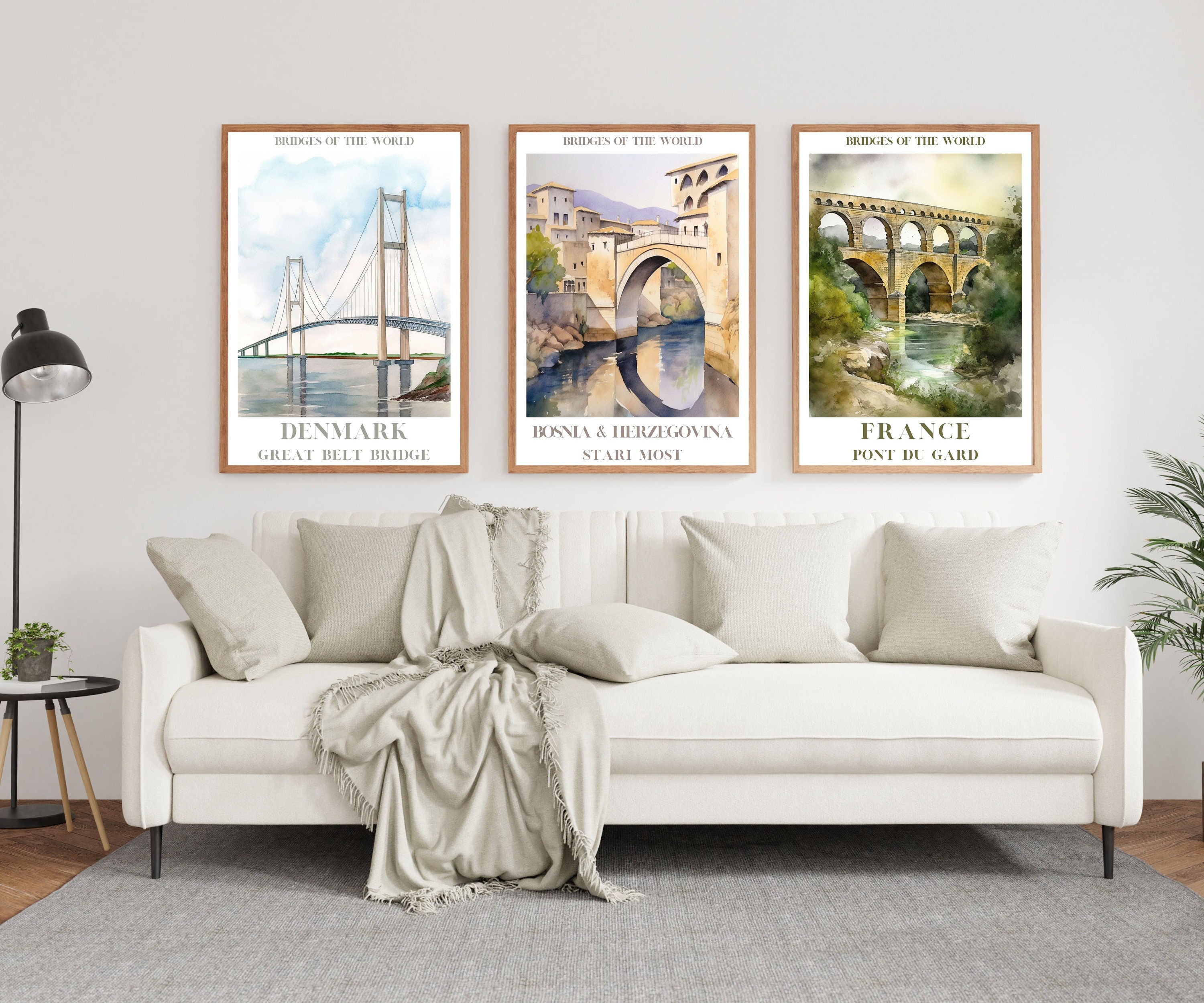 12 Watercolor Paintings of World Famous Bridges, Famous Bridge Set of ...