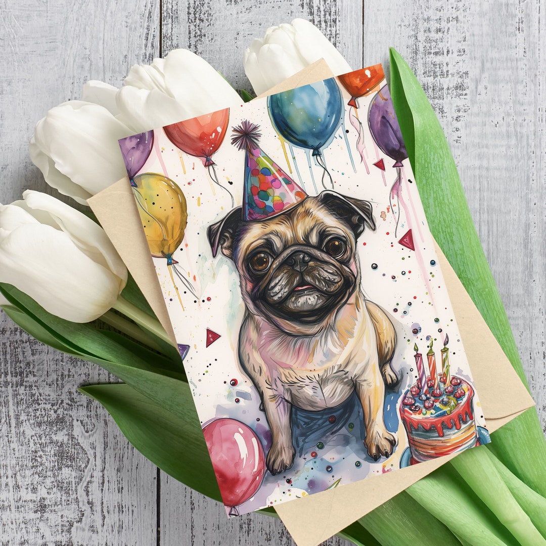 Pug Birthday Card, Pug Card, Birthday Dog Card, Pug Gift, Personalized ...