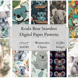 Koala Bear Seamless Digital Paper Pack, Koala Digital Paper, Australian ...