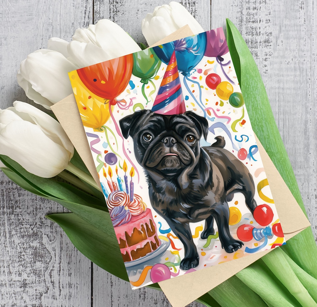 Pug Birthday Card, Pug Card, Birthday Dog Card, Pug Gift, Personalized ...