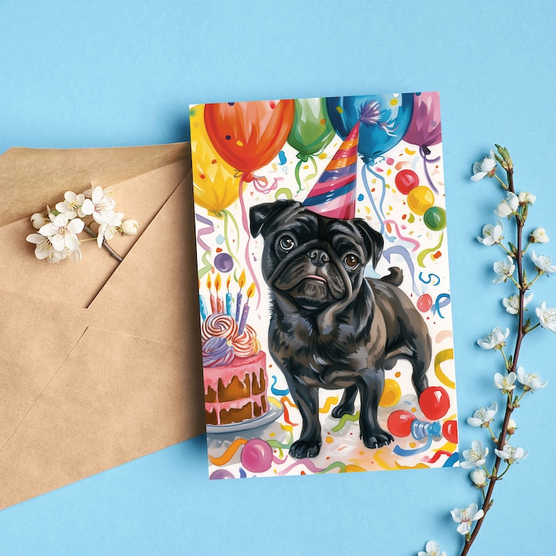 Pug Birthday Card, Pug Card, Birthday Dog Card, Pug Gift, Personalized ...