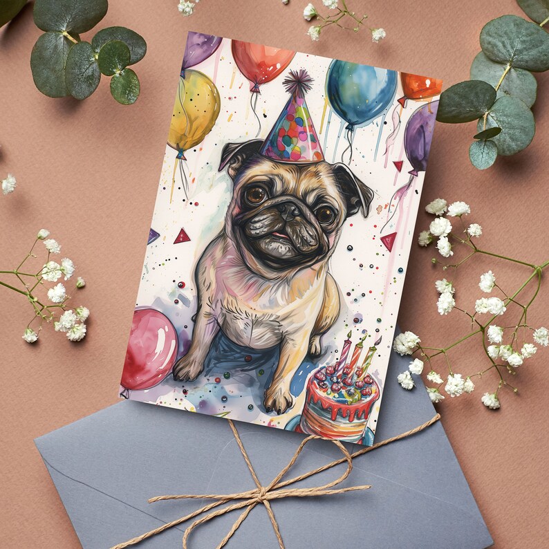 Pug Birthday Card, Pug Card, Birthday Dog Card, Pug Gift, Personalized ...
