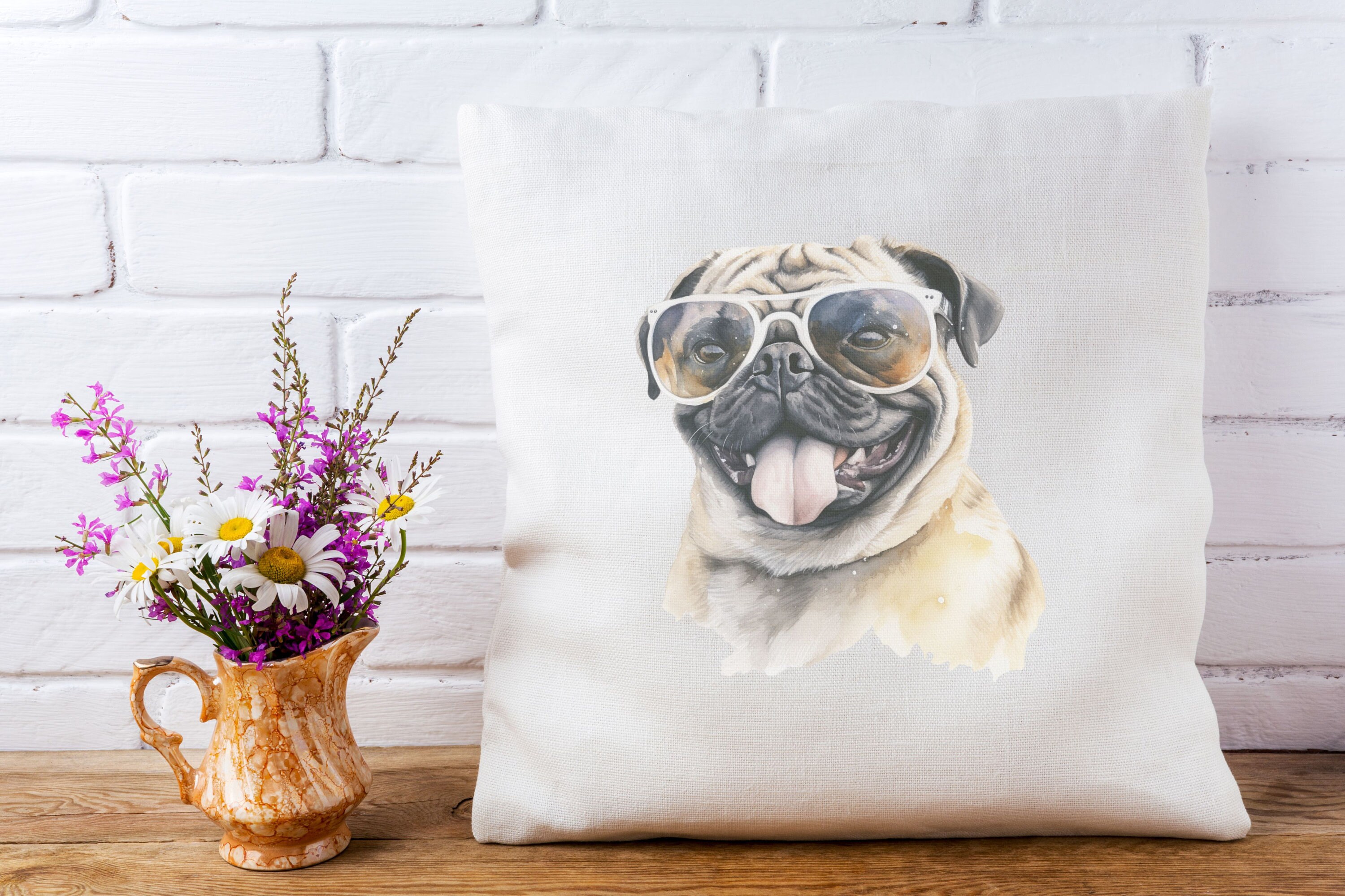 20 Cute Pug Watercolor Clipart PNG Files, Transparent Pugs Clipart ...