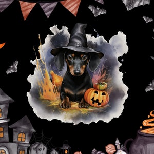 12 Halloween Themed Dachshund Watercolor Clipart PNG Files, Transparent ...