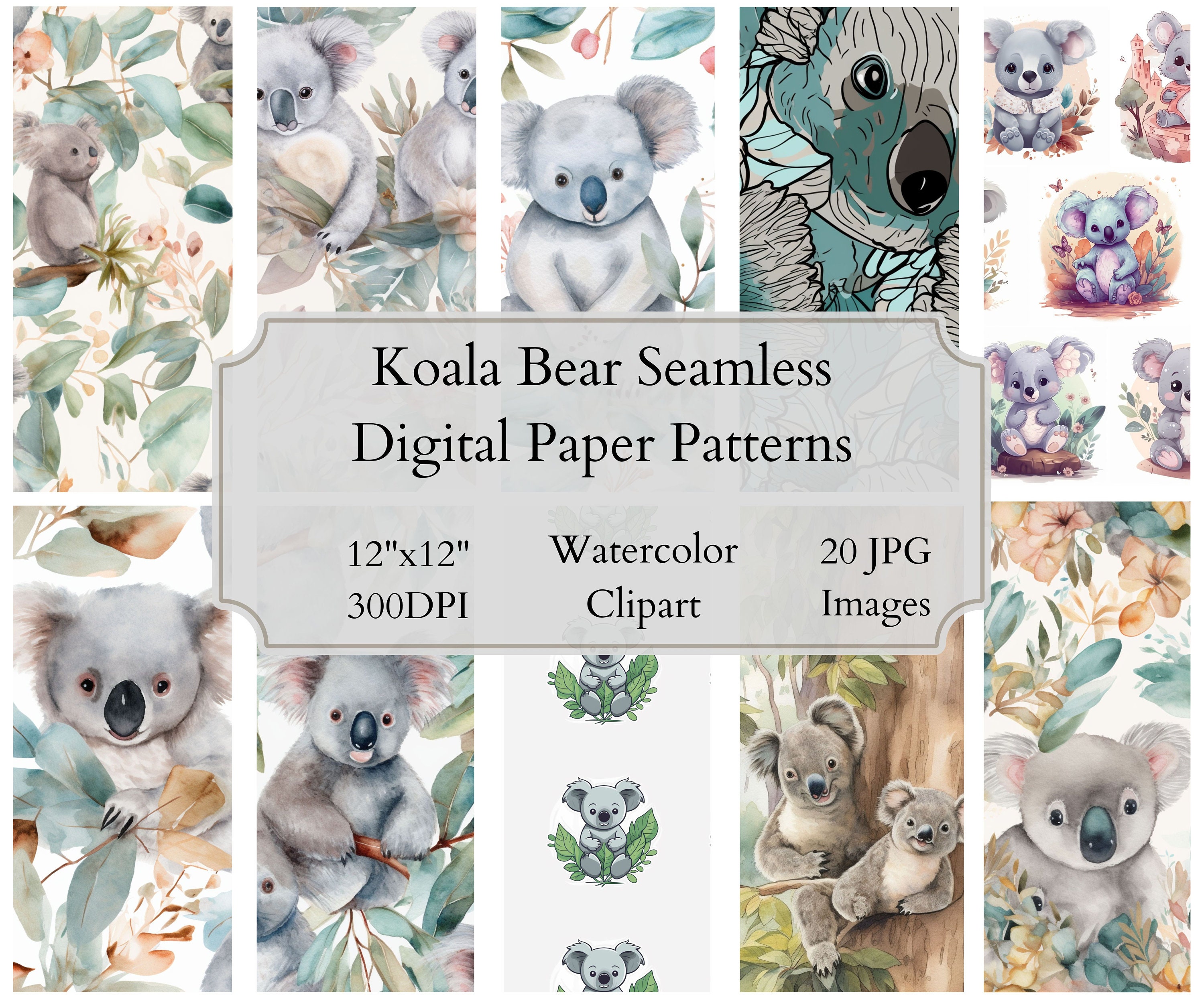 Koala Bear Seamless Digital Paper Pack, Koala Digital Paper, Australian ...