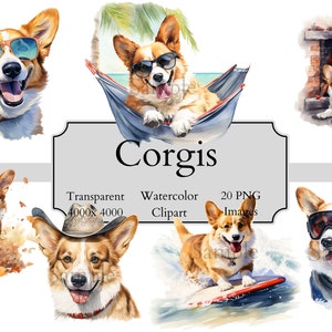 20 Cute Corgi Watercolor Clipart PNG Files, Transparent Corgi Clipart ...
