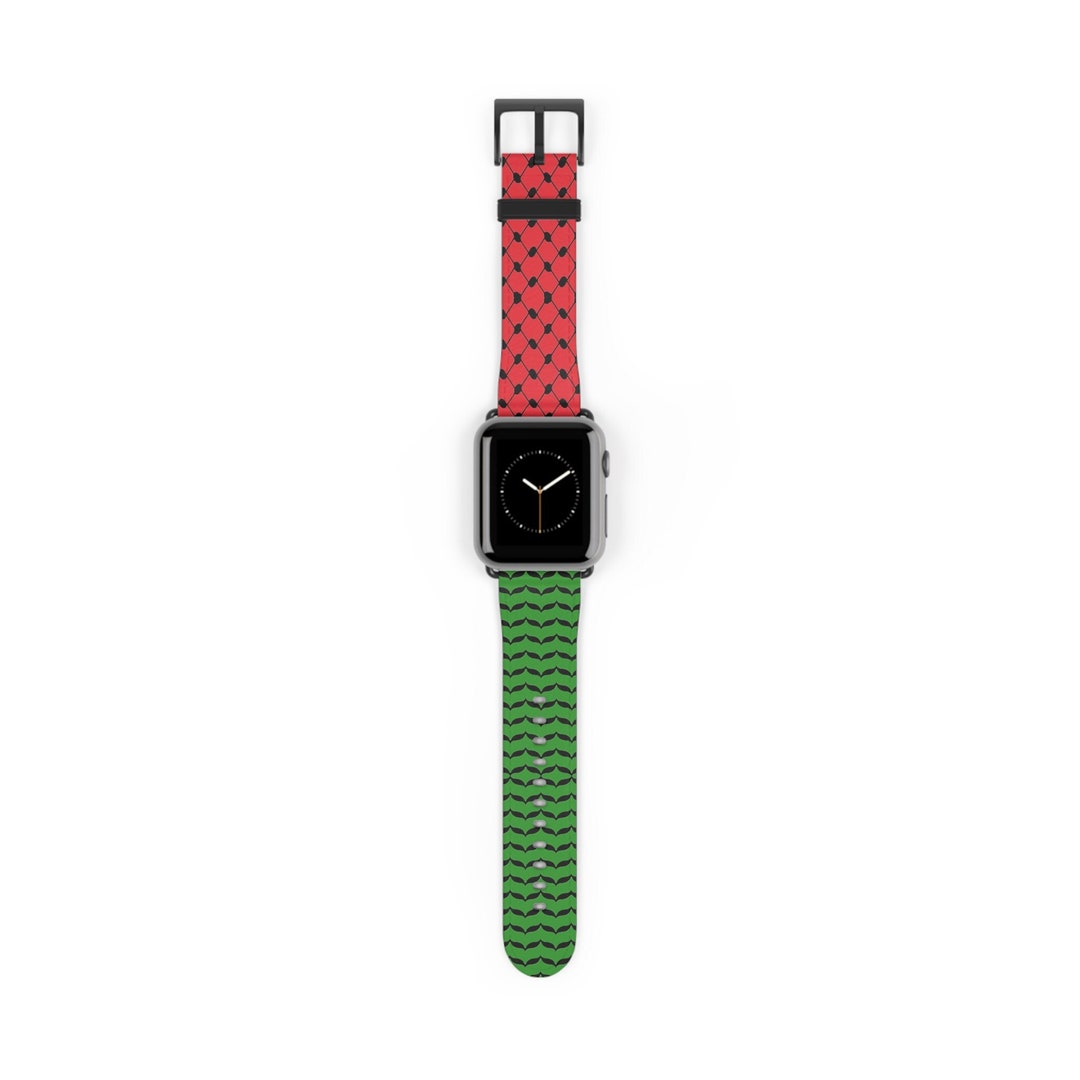 Watermelon Keffiyeh Apple Watch Band, Faux Leather Strap With Stainless ...