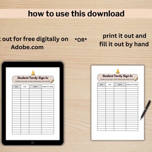 Student Tardy Sign in Sheet, Classroom Tracker, Tardy Tracker, Student ...