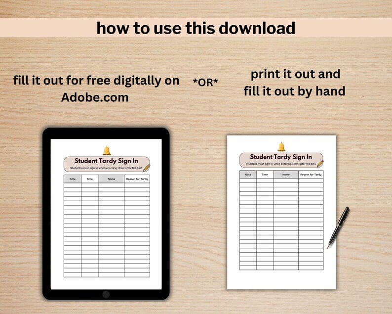 Student Tardy Sign in Sheet, Classroom Tracker, Tardy Tracker, Student ...