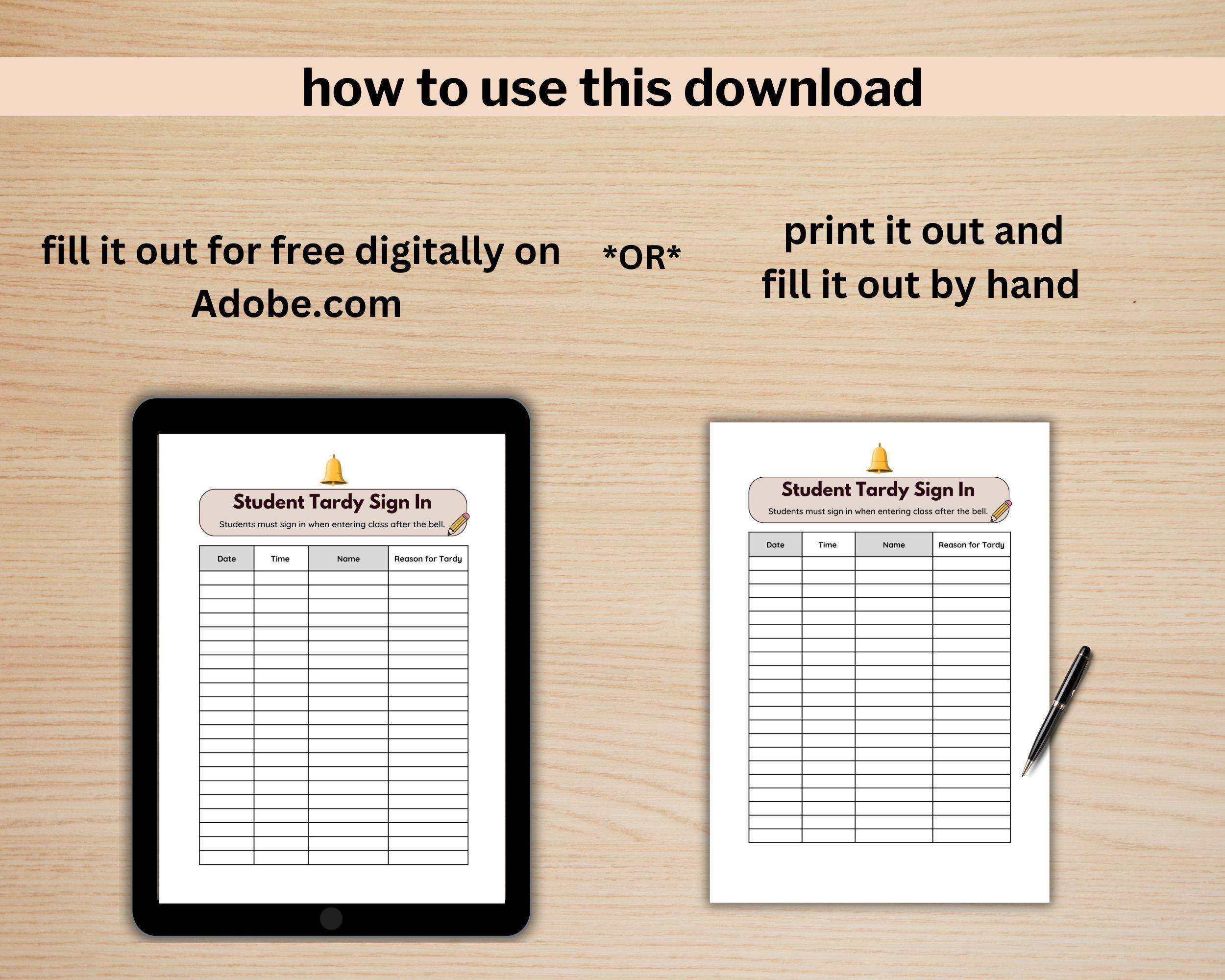 Student Tardy Sign in Sheet, Classroom Tracker, Tardy Tracker, Student ...
