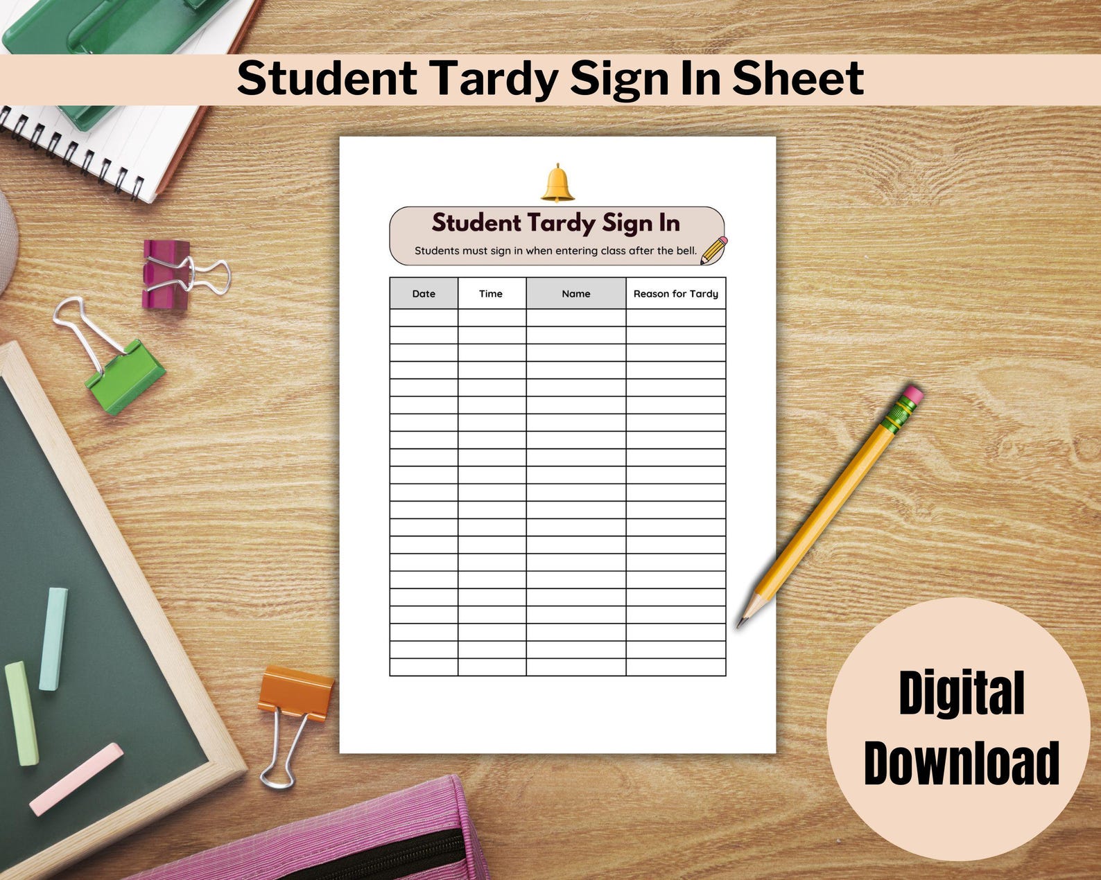 Student Tardy Sign in Sheet, Classroom Tracker, Tardy Tracker, Student ...