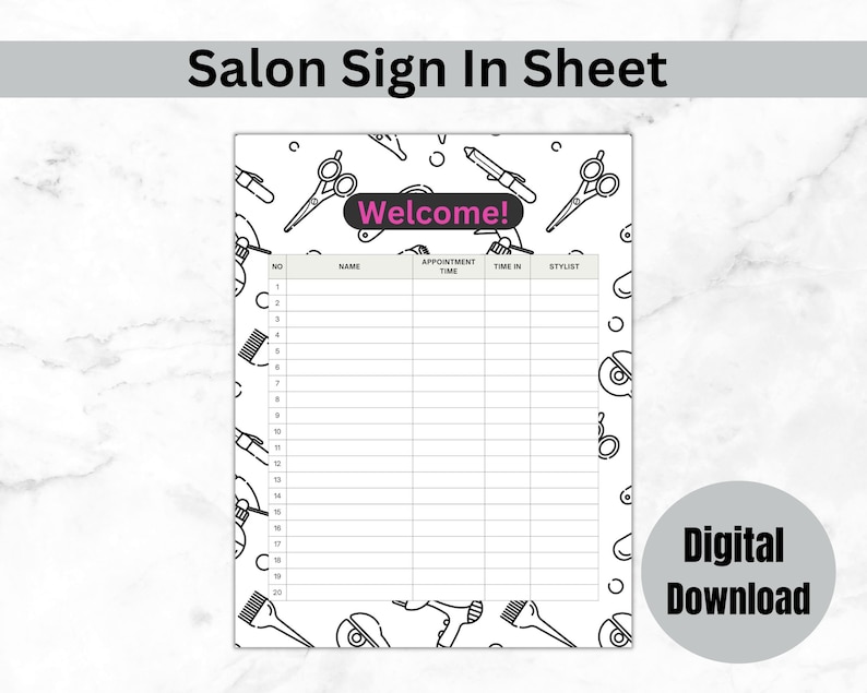 Salon Sign in Sheet, Beauty Shop Sign in Sheet, Hair Salon Sign In ...