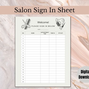 Salon Sign in Sheet, Beauty Shop Sign in Sheet, Hair Salon Sign In ...