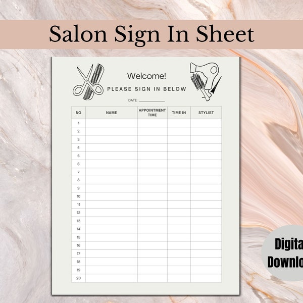 Sign in Hair Salon Sheets - Etsy