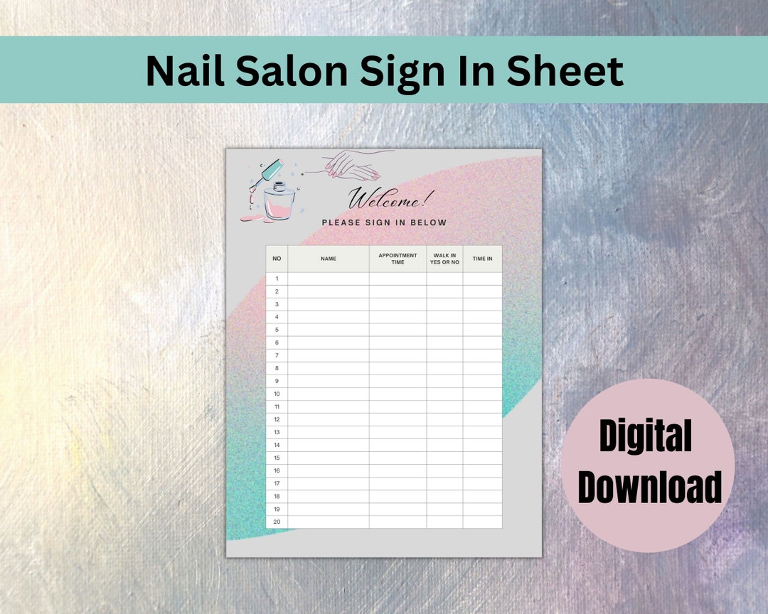 Nail Salon Sign in Sheet, Nail Salon Sign In, Nail Shop, Nail Client ...