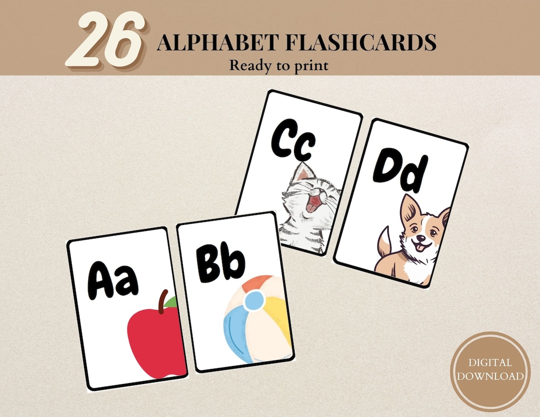 Alphabet Flash Cards -printable ABC Learning Cards, Montessori-inspired ...