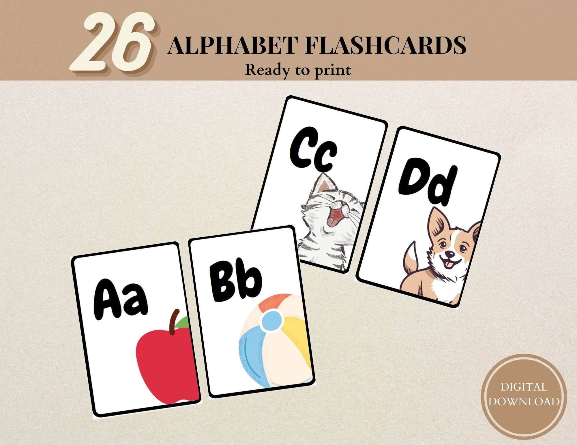 Alphabet Flash Cards -printable ABC Learning Cards, Montessori-inspired ...