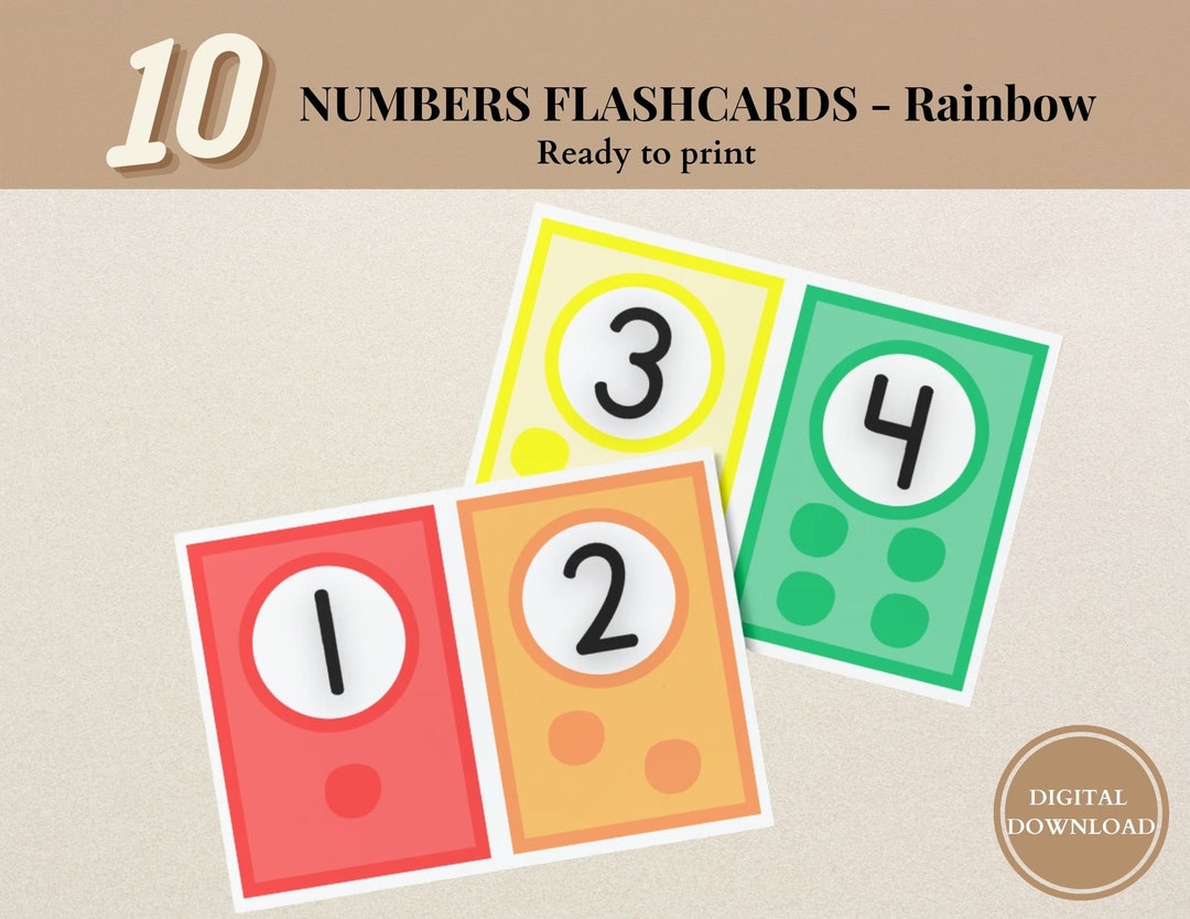 Numbers Flash Cards - Rainbow 1-10 Printable Counting Cards, Perfect ...