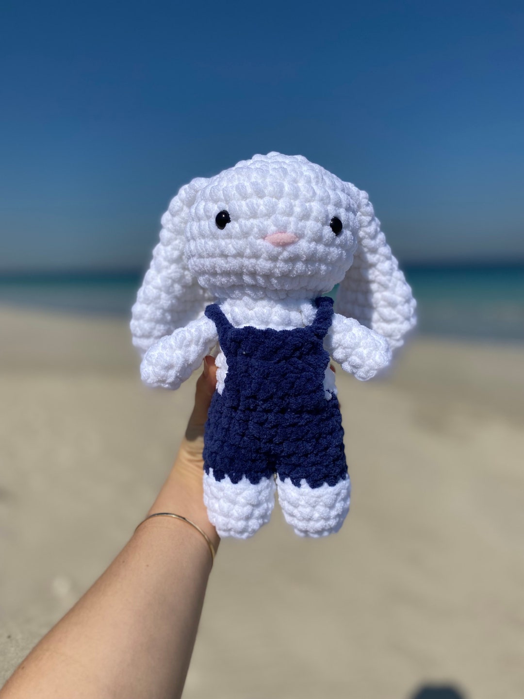 Easter Bunny Teddy in Overalls Crochet Bunny Toy Easter Plushie Bunny ...