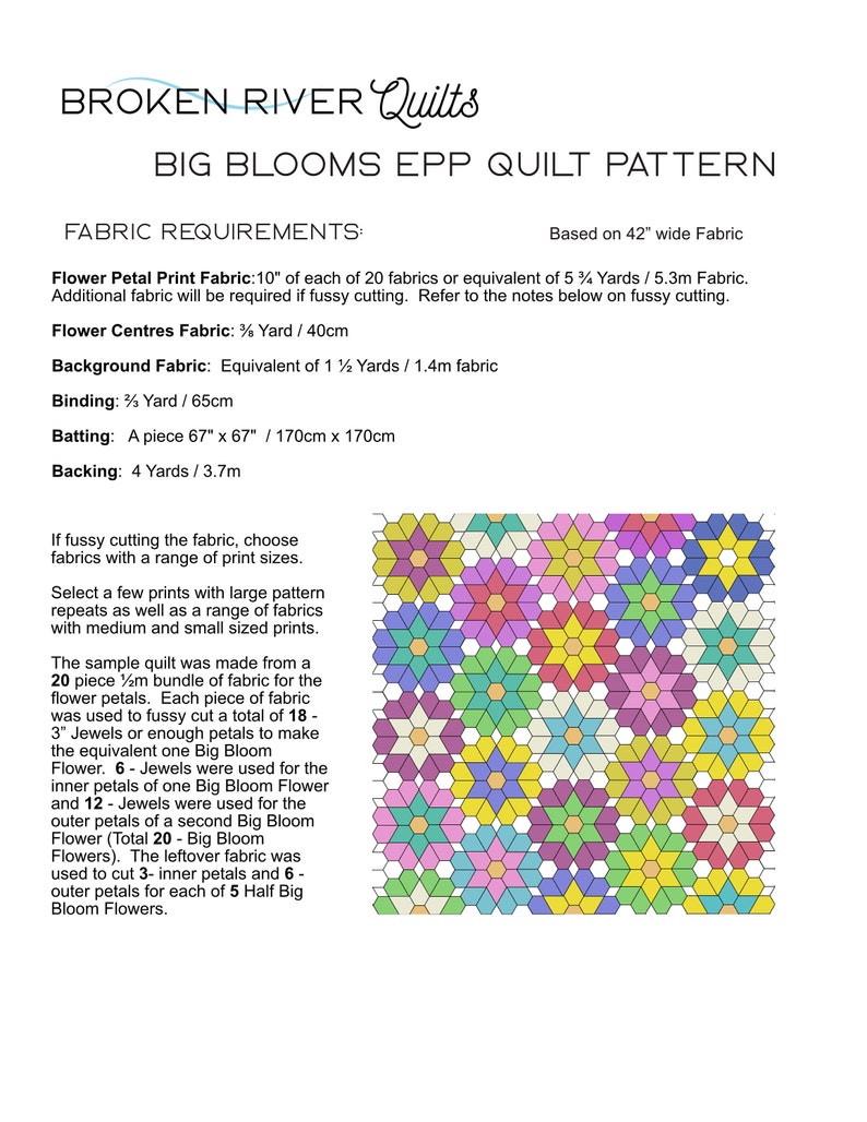 Big Blooms EPP Quilt - Printed Pattern - Etsy