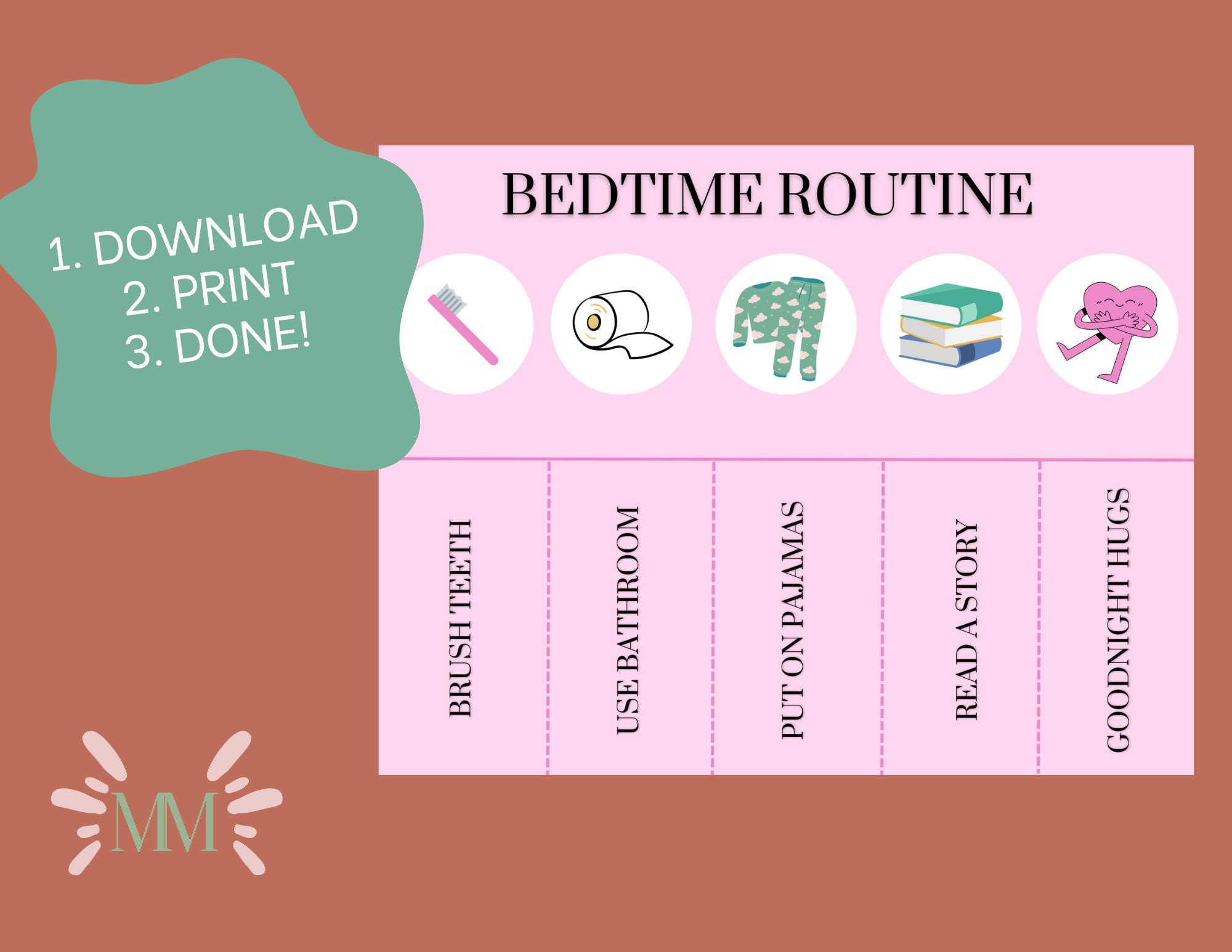 Printable Kids Bedtime Routine Chore Chart | Easy Editable Template ...