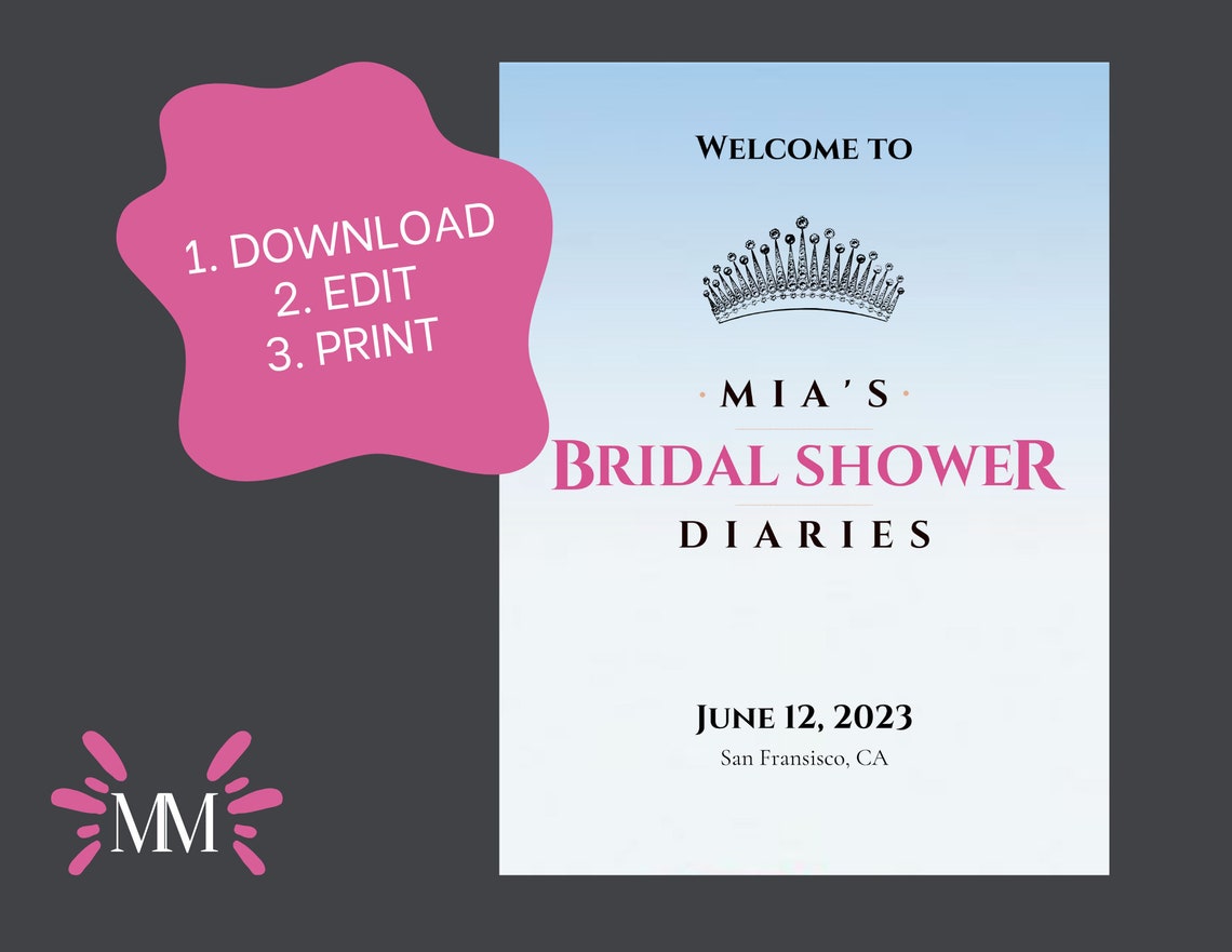 Princess Diaries Bachelorette Bridal Shower Sign | Editable, Printable ...