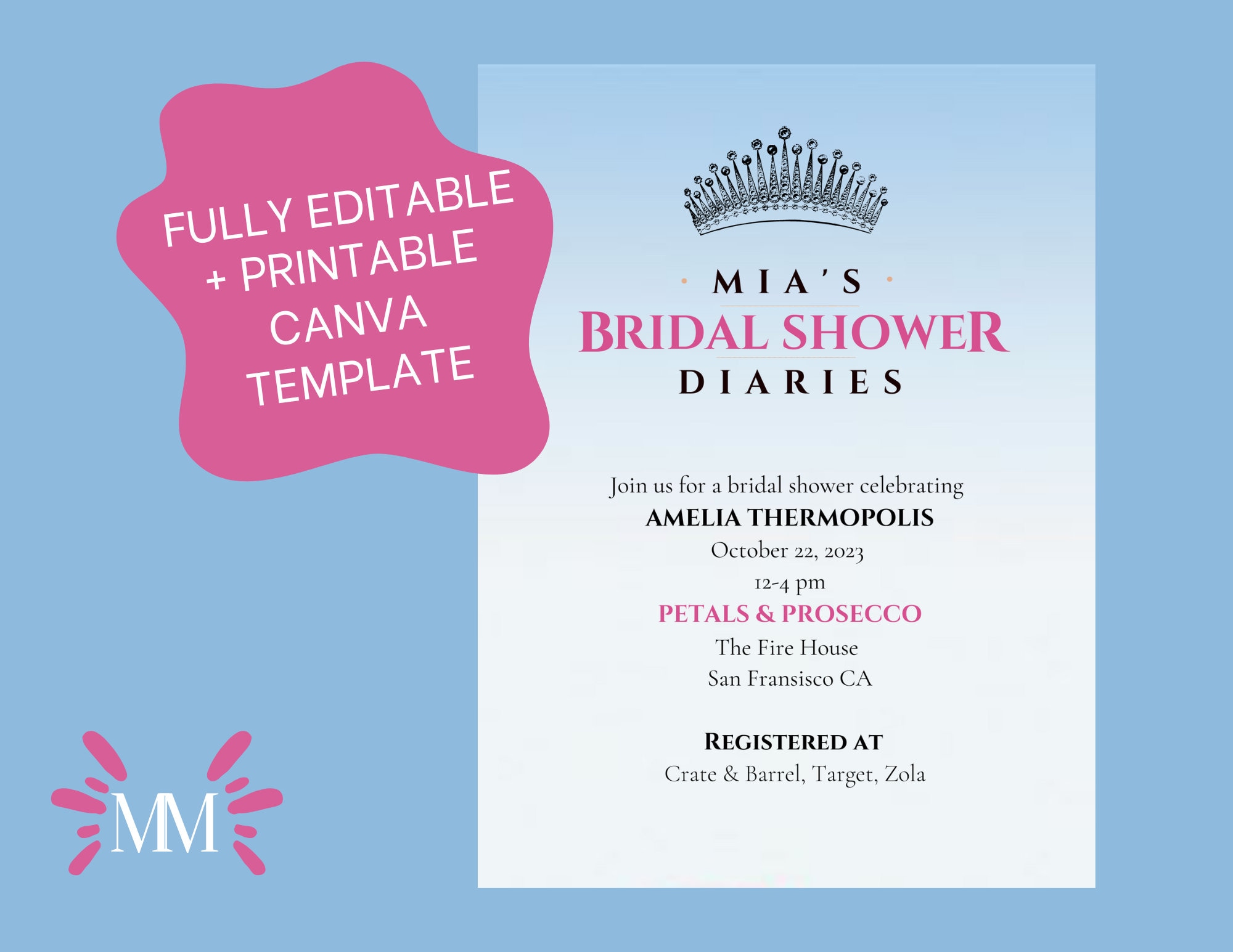Princess Diaries Bridal Shower Invitation, Printable and Editable ...