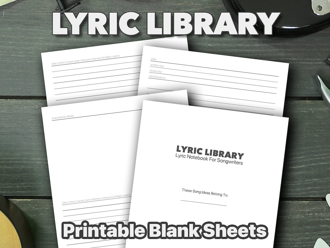 Blank Printable Lyric Library. A Lyric Notebook for Songwriting ...