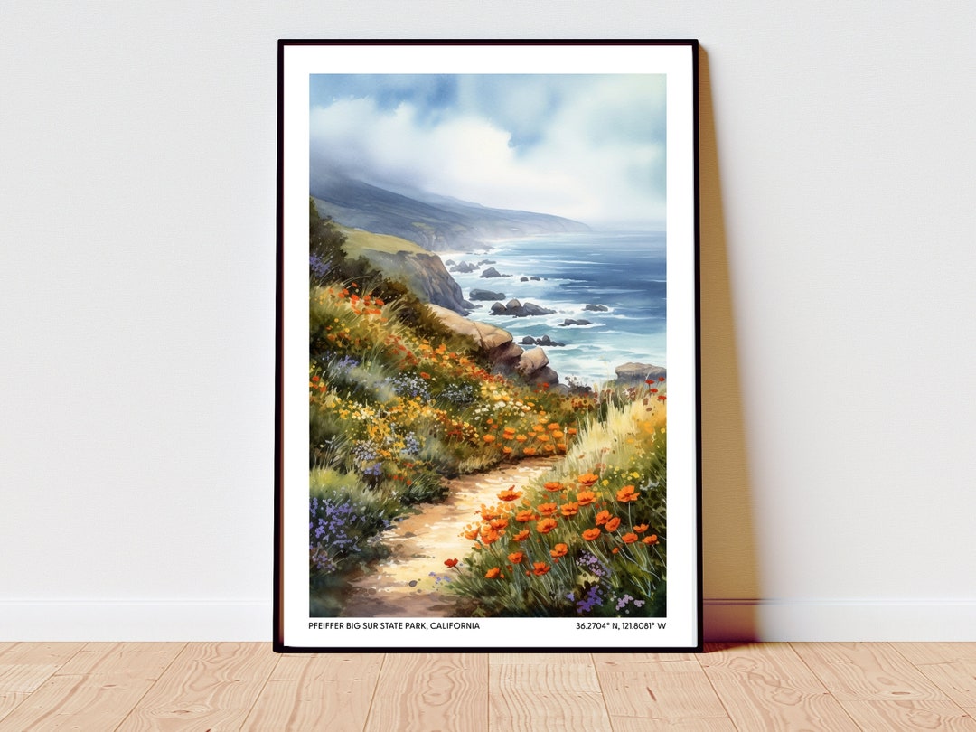 Big Sur Print, Big Sur Watercolor Art Decor, National Park Poster ...