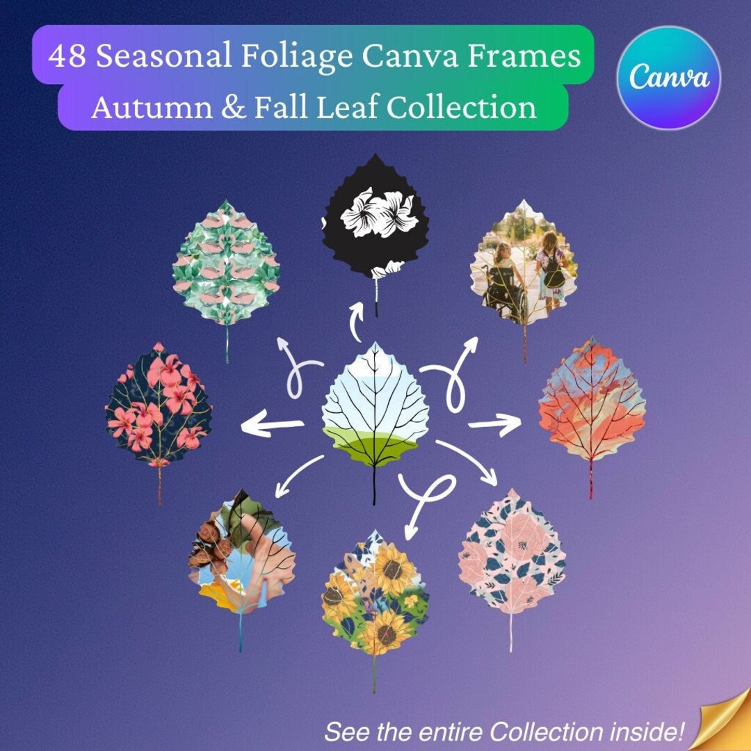 48 Seasonal Foliage Canva Frames. Autumn & Fall Leaf Collection ...