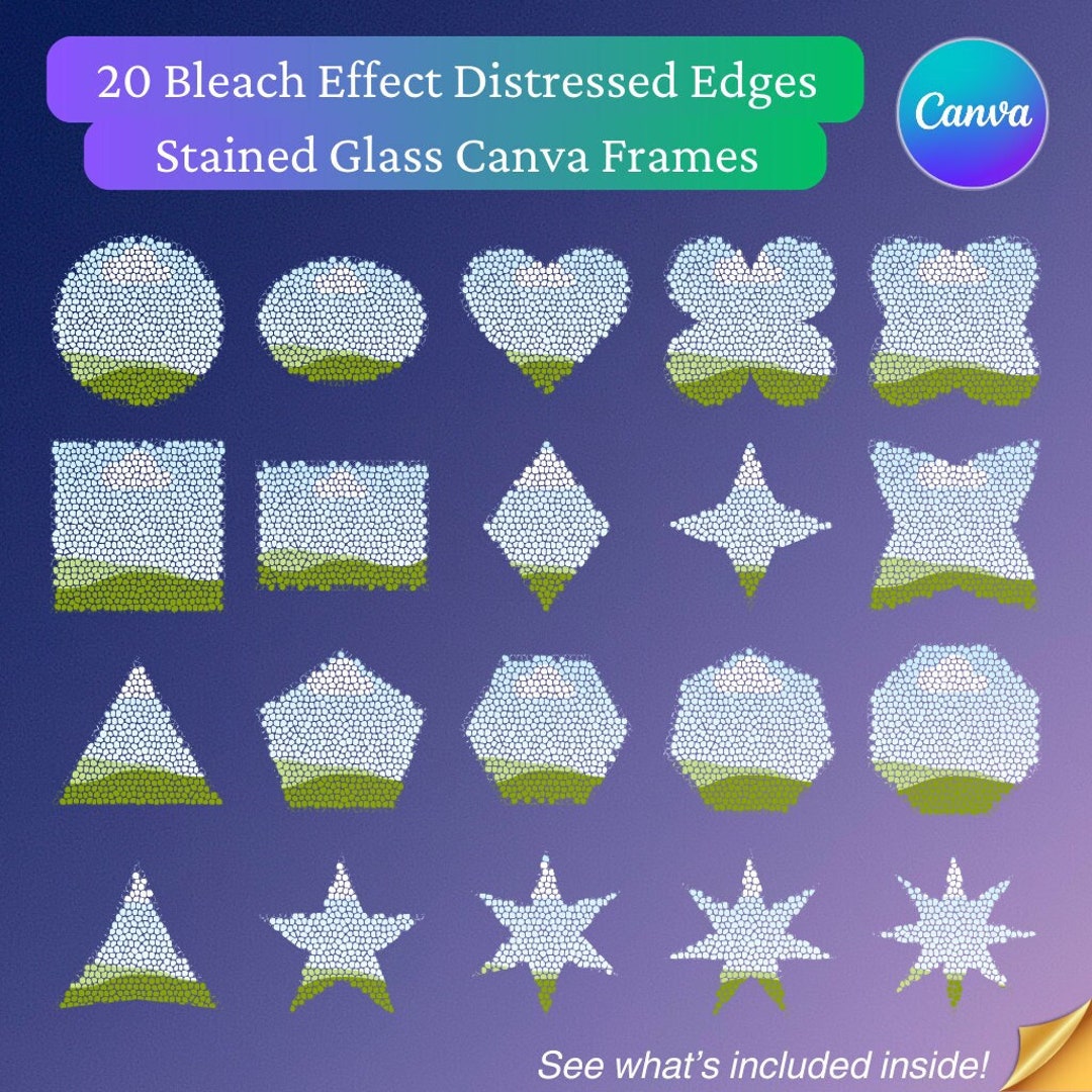 20 Bleach Effect Distressed Edges Stained Glass Canva Frames. Editable ...