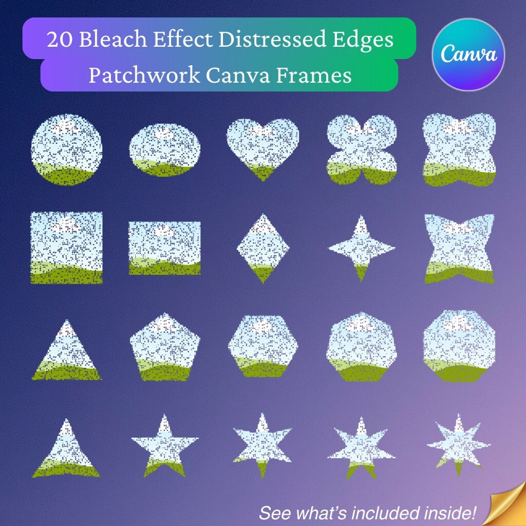 20 Bleach Effect Distressed Edges Patchwork Canva Frames. Editable Drag ...