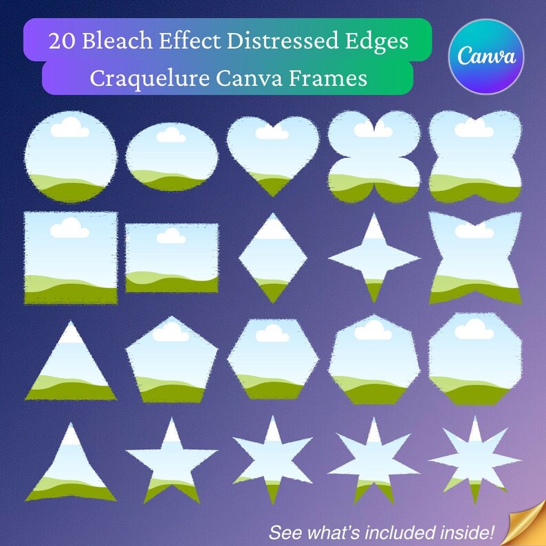 20 Bleach Effect Distressed Edges Craquelure Canva Frames. Editable ...