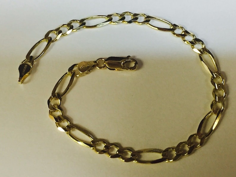 14k Solid Gold Mens Figaro Curb Link Chain/bracelet 8 - Etsy