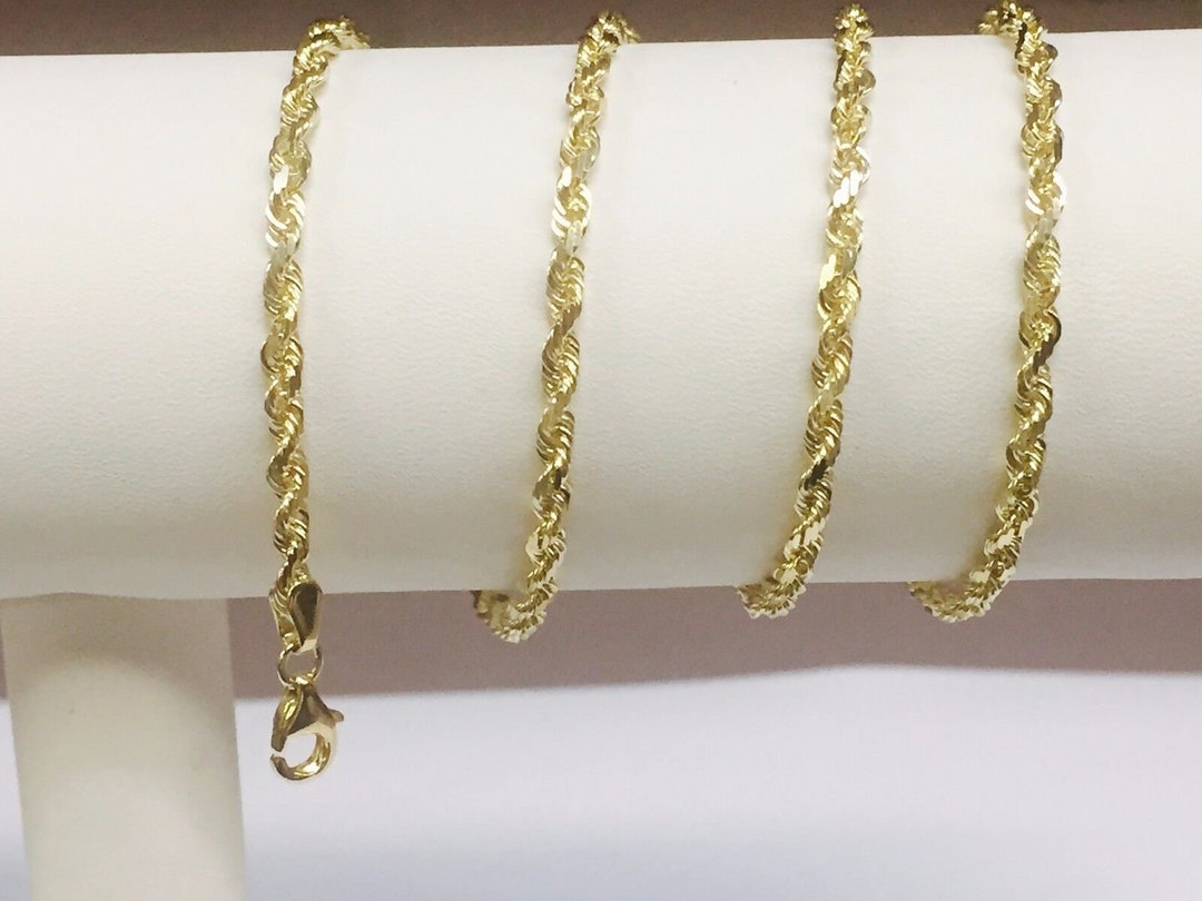 10K Solid Yellow Gold Diamond Cut Rope Chain Necklace 20 3mm 11 Grams ...