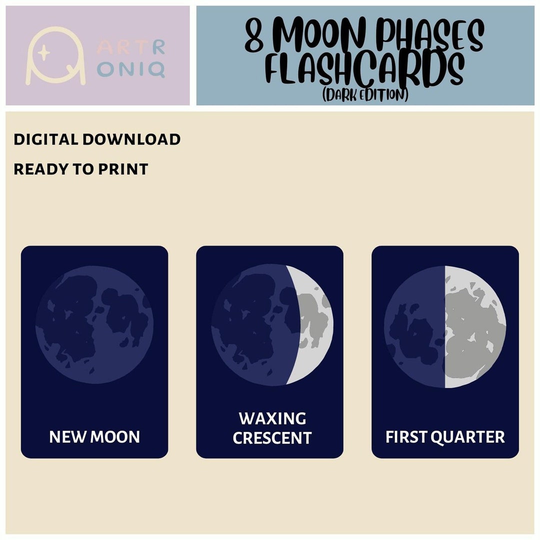 8 Moon Phases Flashcards Montessori Flash Cards Preschool - Etsy