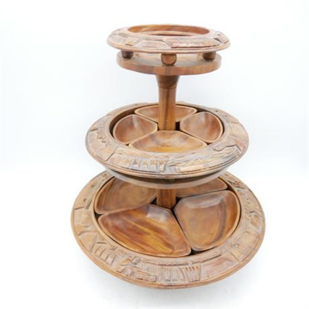 Alii Woods (honolulu) Genuine Monkey Pod 3-tier Lazy Susan - Etsy