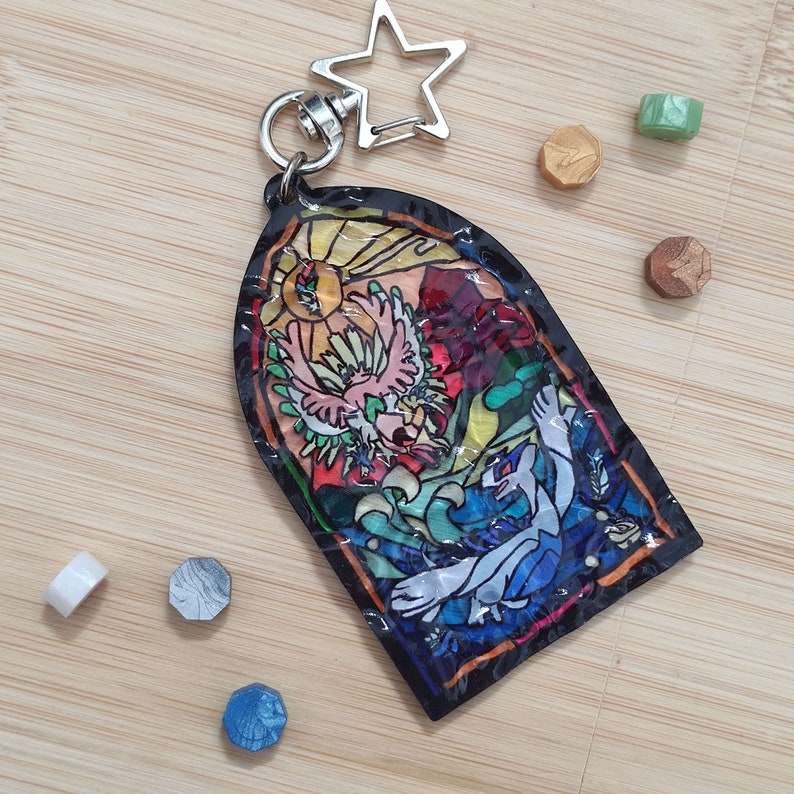 Pokemon Lugia and Ho-oh Tower Duo Stained Glass Wavy Acrylic Keychain ...