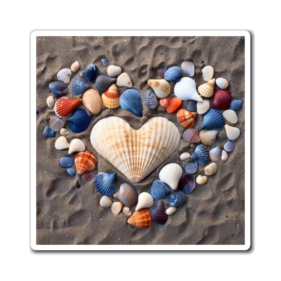 Seashell Magnet | Heart-shaped Seashells on a Sandy Beach | Valentine's ...