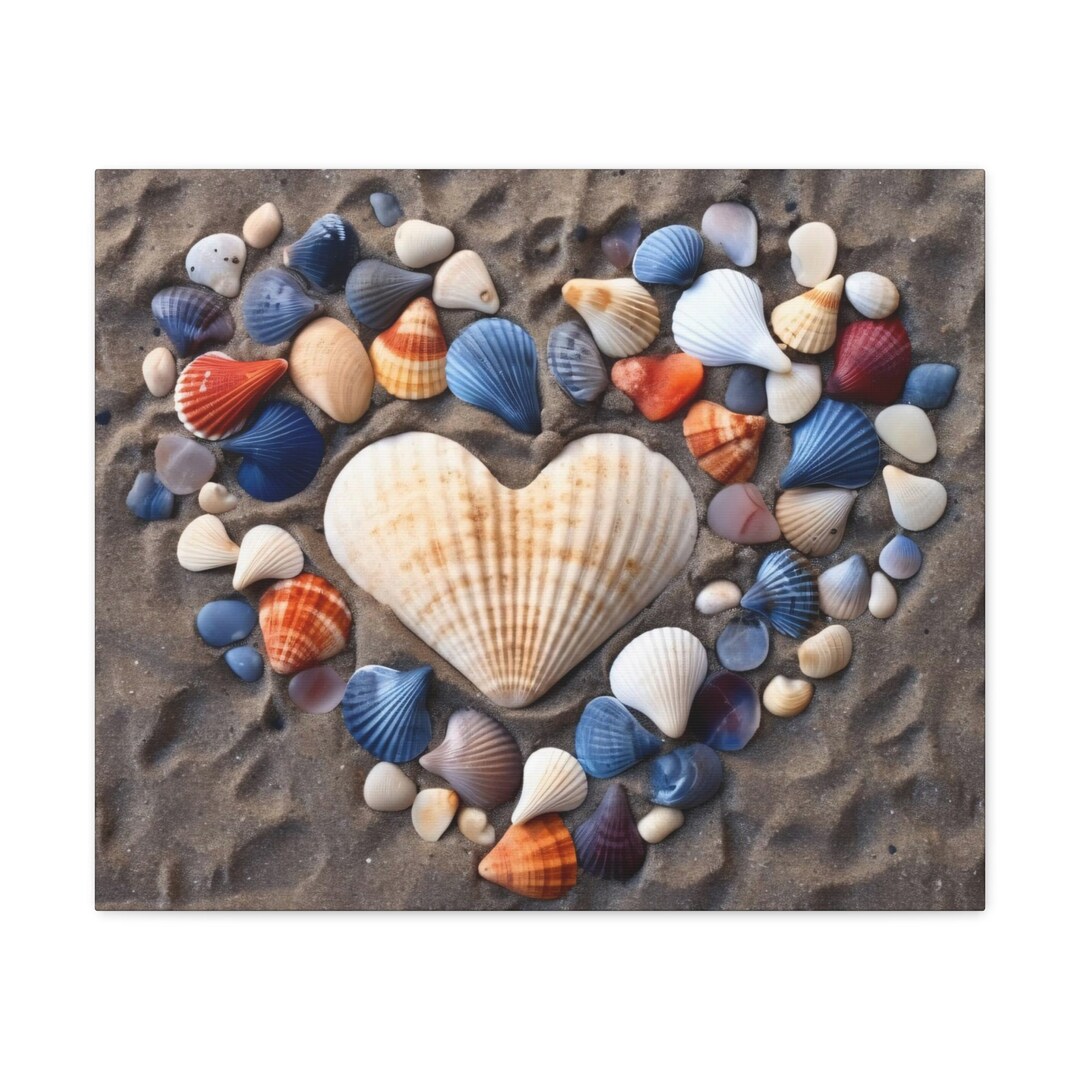 Heart-shaped Seashells Canvas Gallery Wrap Heart-shaped Seashells on a ...
