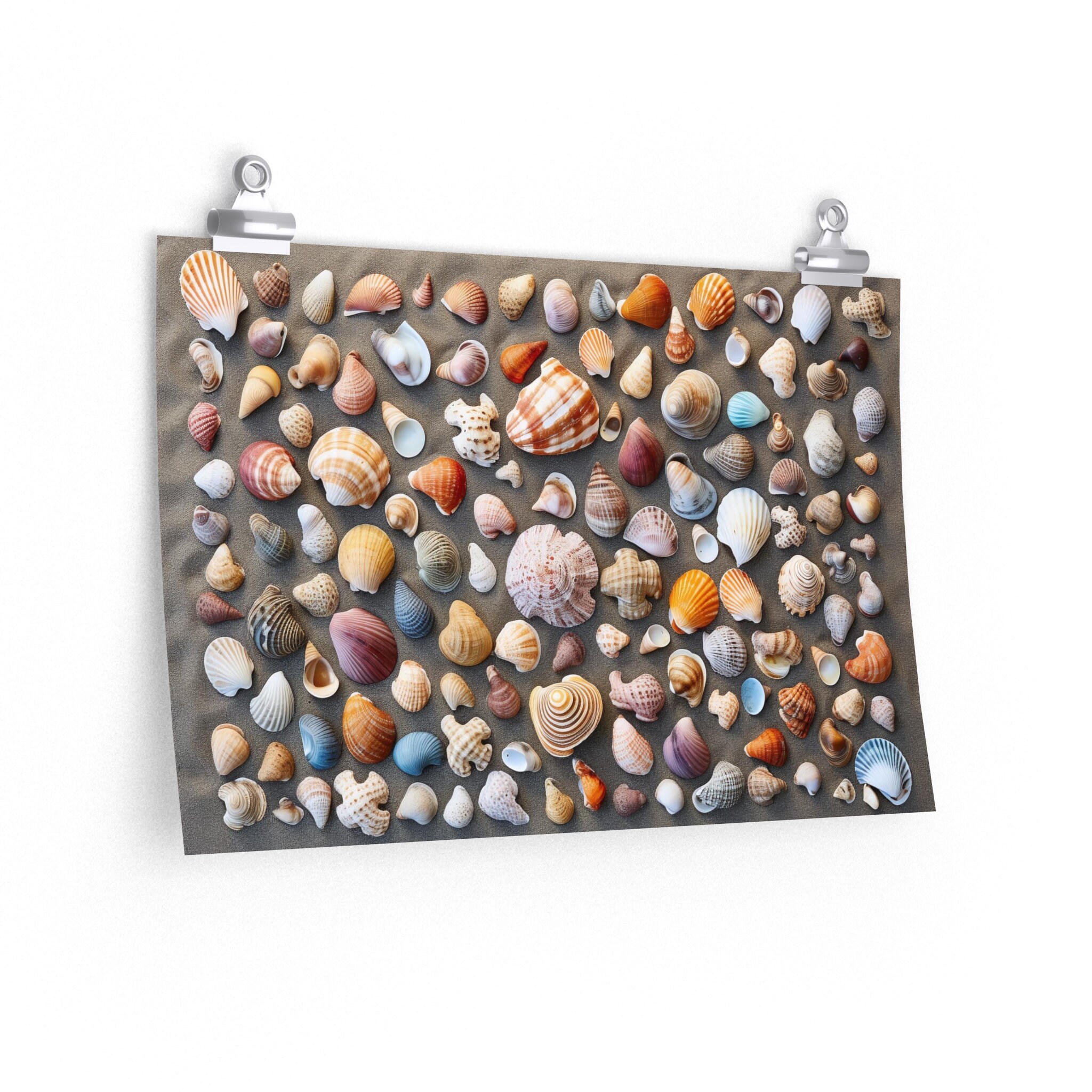 Seashell Poster Matte Horizontal Poster Colorful Seashells on a Sandy ...