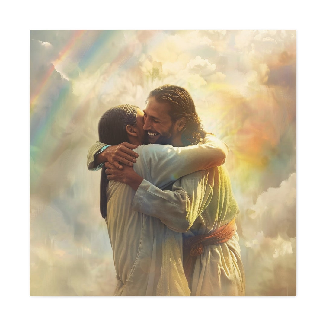 Jesus Art Canvas Wrap heavenly Hug Christian Art AI Wall Art Church ...
